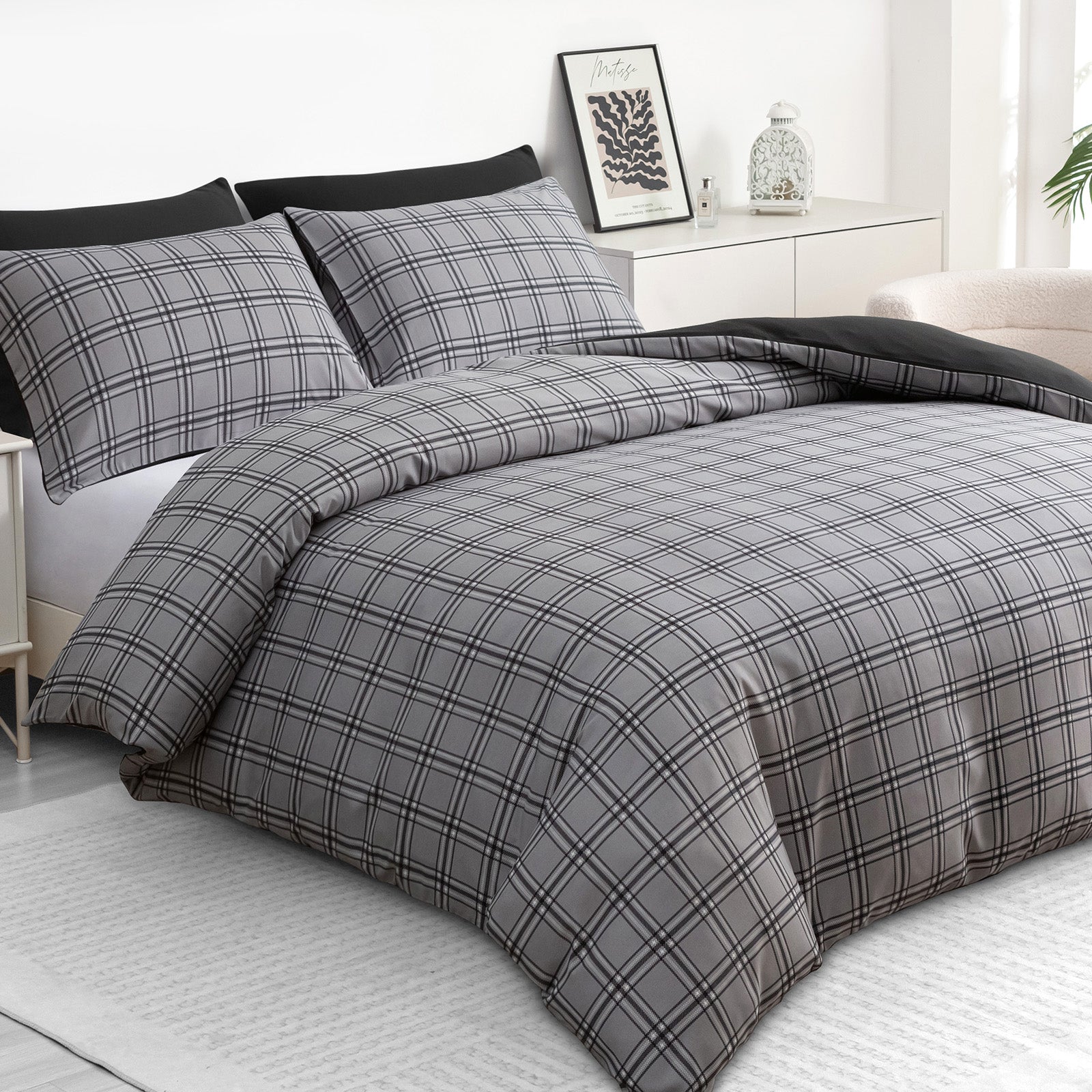 Honey Checkered Grey Duvet Cover Set – Pamposh